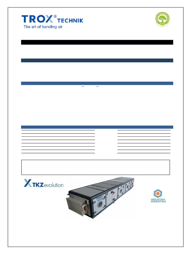 Especificaciones Climatizadores TROX | PDF | Ingeniería mecánica