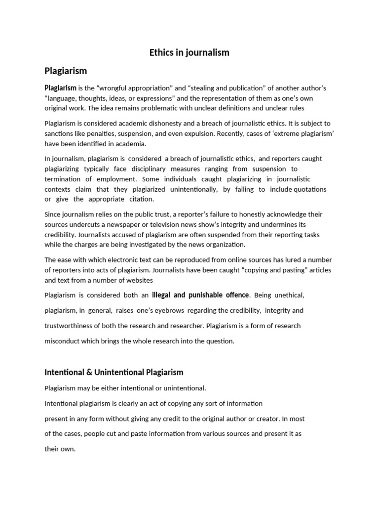Ethics in journalism | PDF | Plagiarism | Mass Media