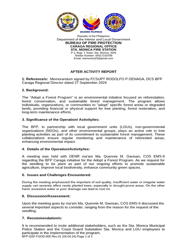 Sta. Monica FS AAR Adopt A-Forest Program | PDF | Forest Management | Forests