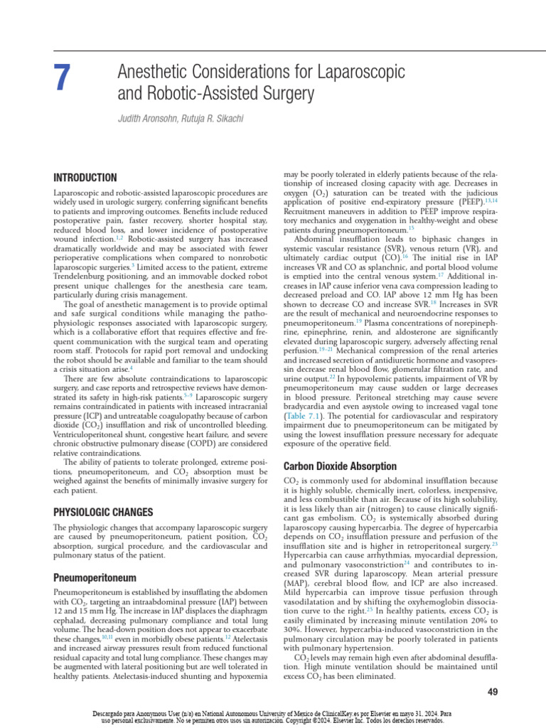 13.-Anesthetic Considerations For Laparoscopic and Robotic-Assisted ...