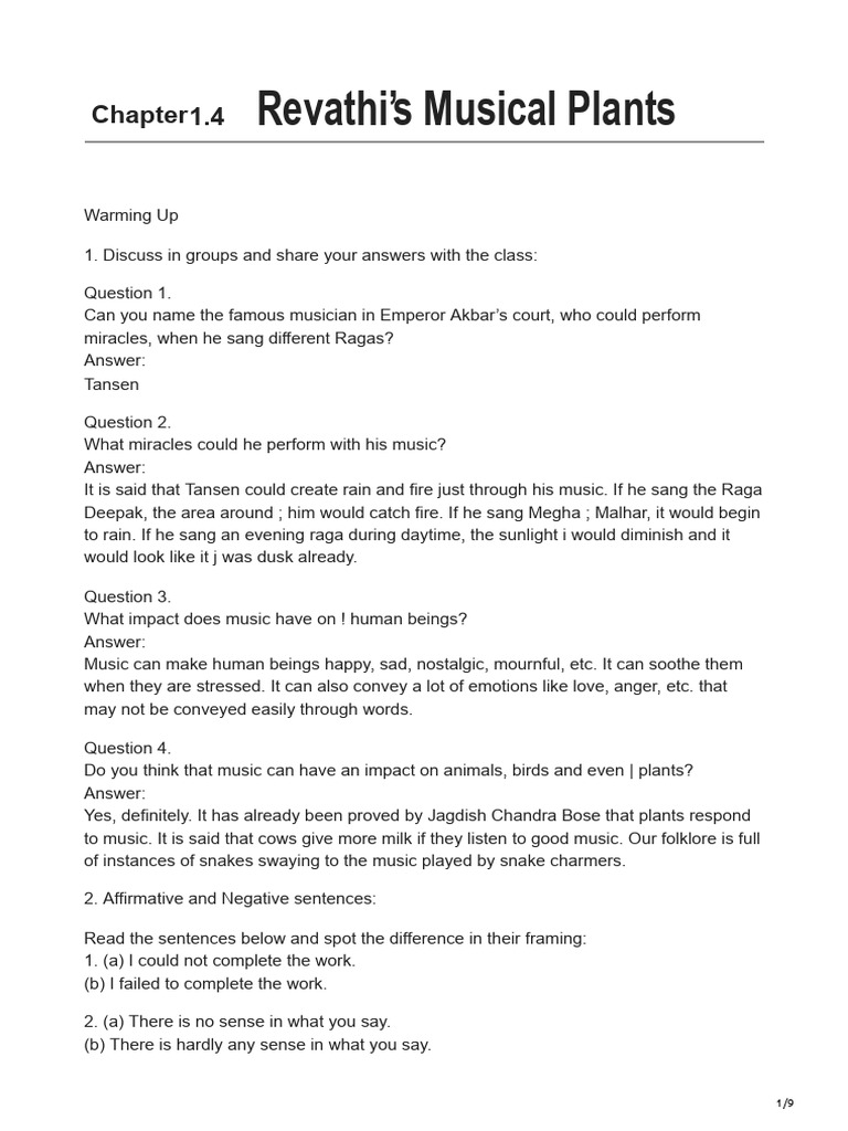 8th Chapter 1.4 Revathis Musical Plants | PDF | Linguistics