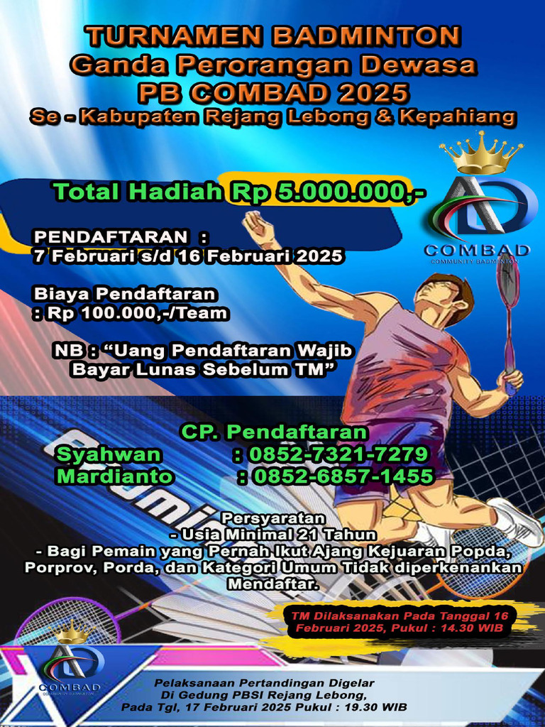 Contoh Brosur Turnamen Badminton | PDF