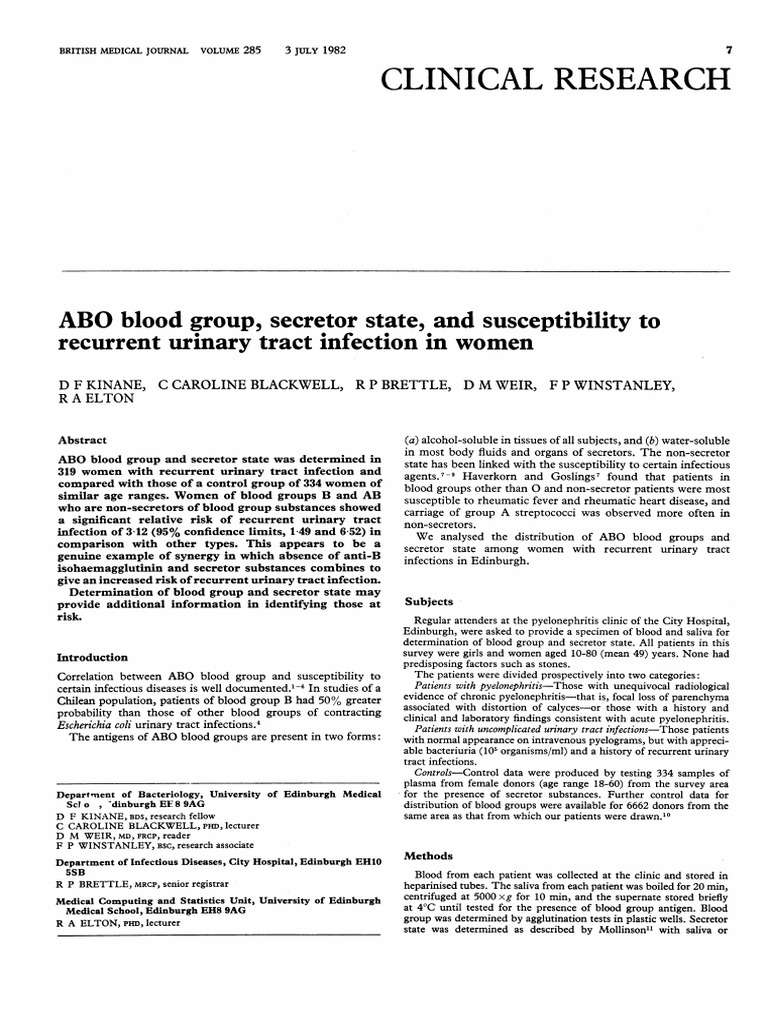 ABO blood group, secretor state, and susceptibility to recurrent ...