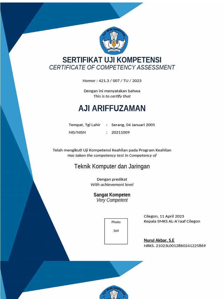 sertifikat depan 2023 POTRAIT | PDF