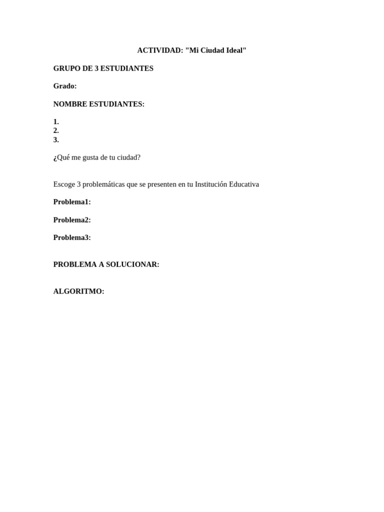 Actividad sobre Mi Ciudad Ideal | PDF