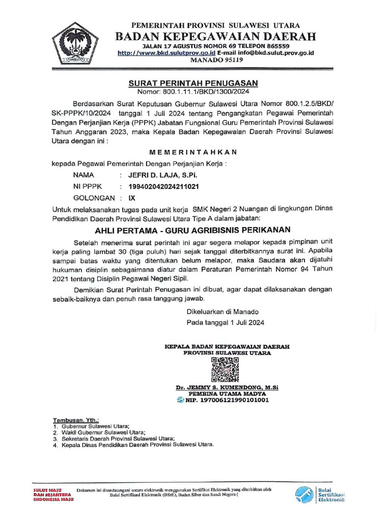 Surat Perintah Penugasan Jefri | PDF