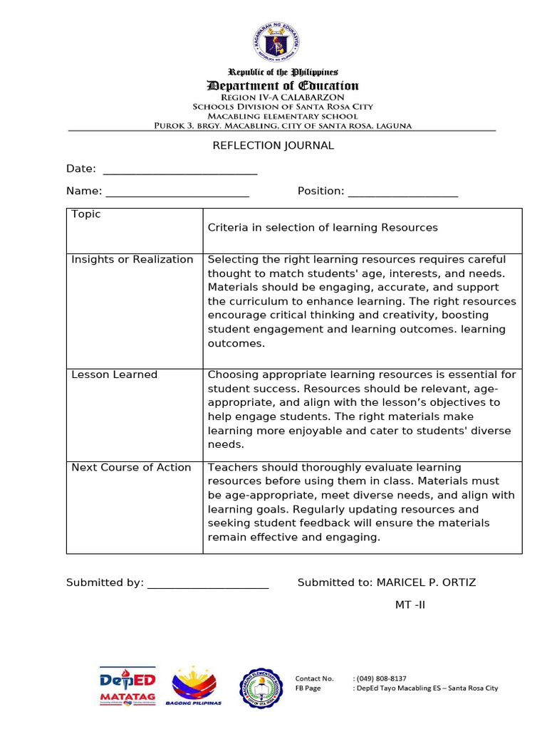 LAC REFLECTION JOURNAL Criteria | PDF | Intelligence | Human Communication