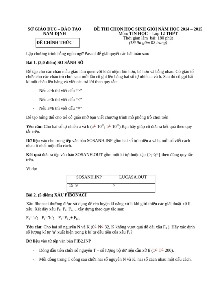 de Thi HSG Tin Hoc THPT | PDF