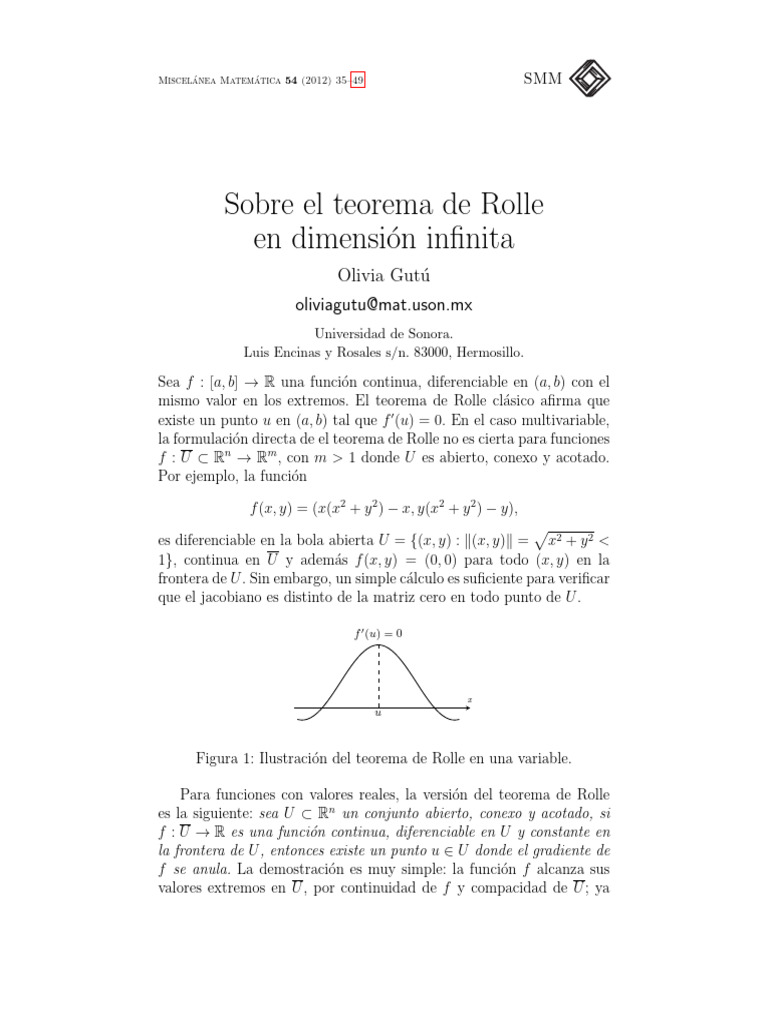Teorema de Rolle en Dimensión Infinita | PDF | Espacio vectorial ...