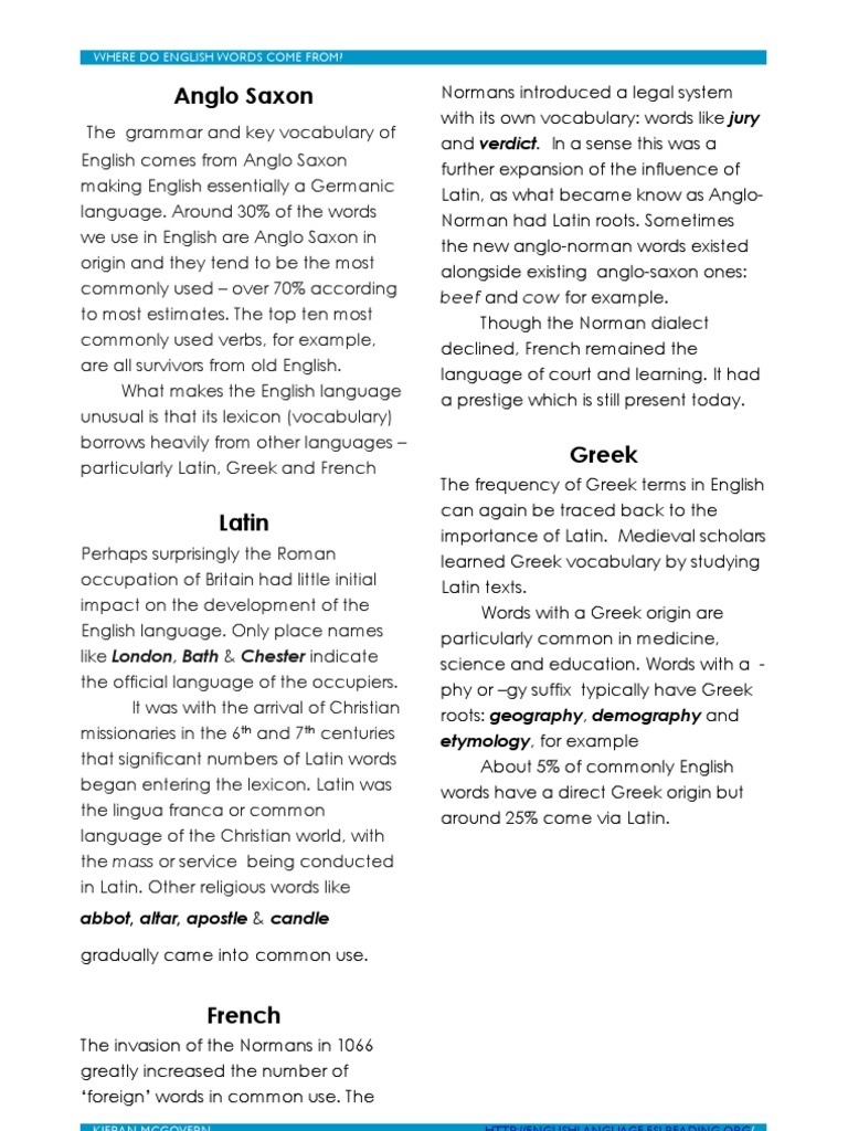 Origins of English Words | PDF