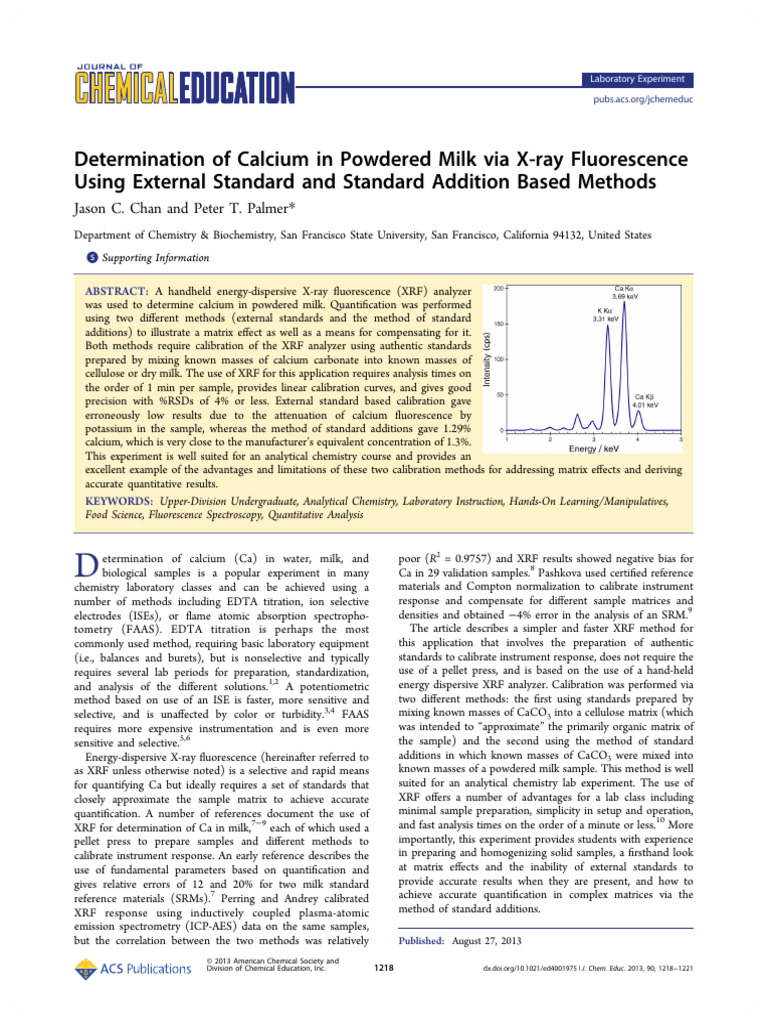 Chan Palmer 2013 Determination of Calcium in Powdered Milk Via X Ray ...
