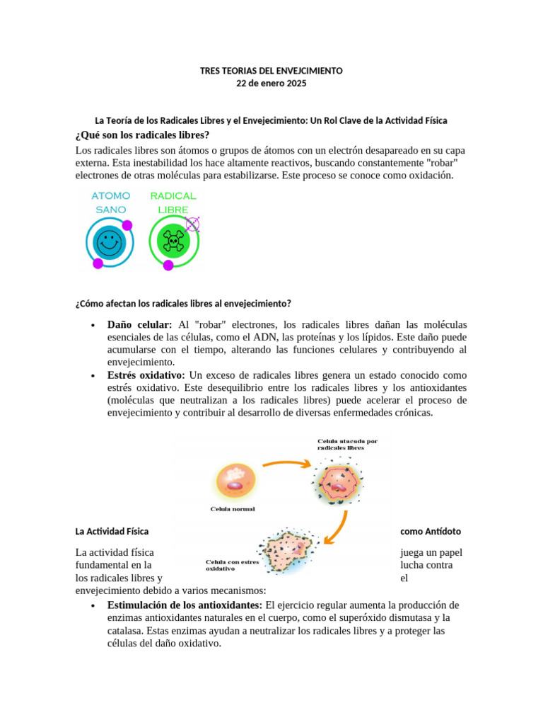 La Teoría de Los Radicales Libres y El Envejecimiento 1 | PDF | Antioxidante | Envejecimiento