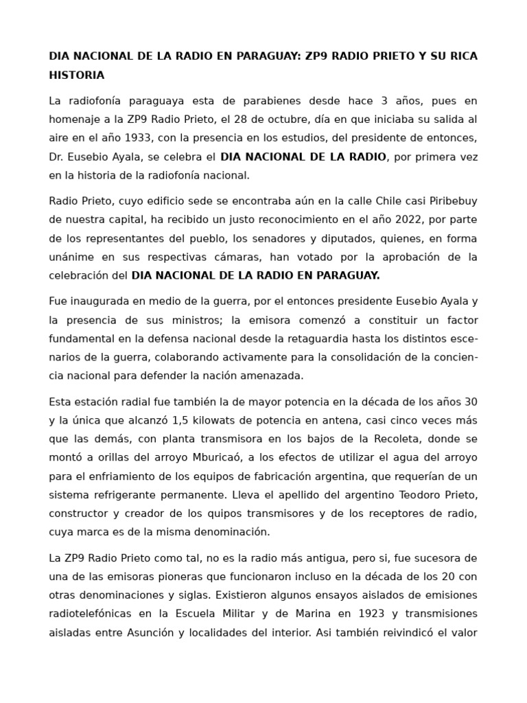 Historia de ZP9 Radio Prieto en Paraguay | PDF | Radiodifusión | Paraguay
