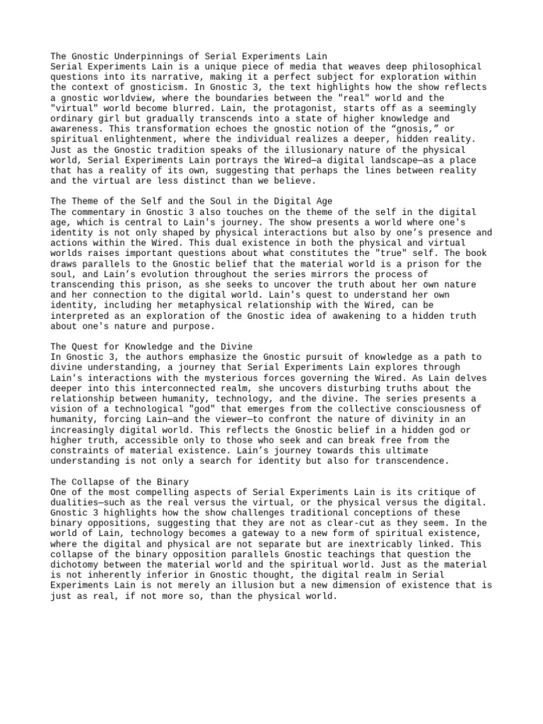 The Gnostic Underpinnings of Serial Experiments Lain | PDF | Gnosis ...