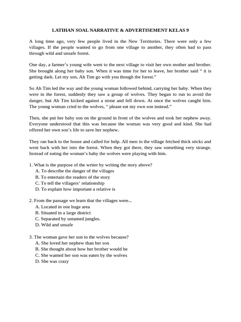 Latihan Soal Narrative & Adv Kelas 9 | PDF | Goose