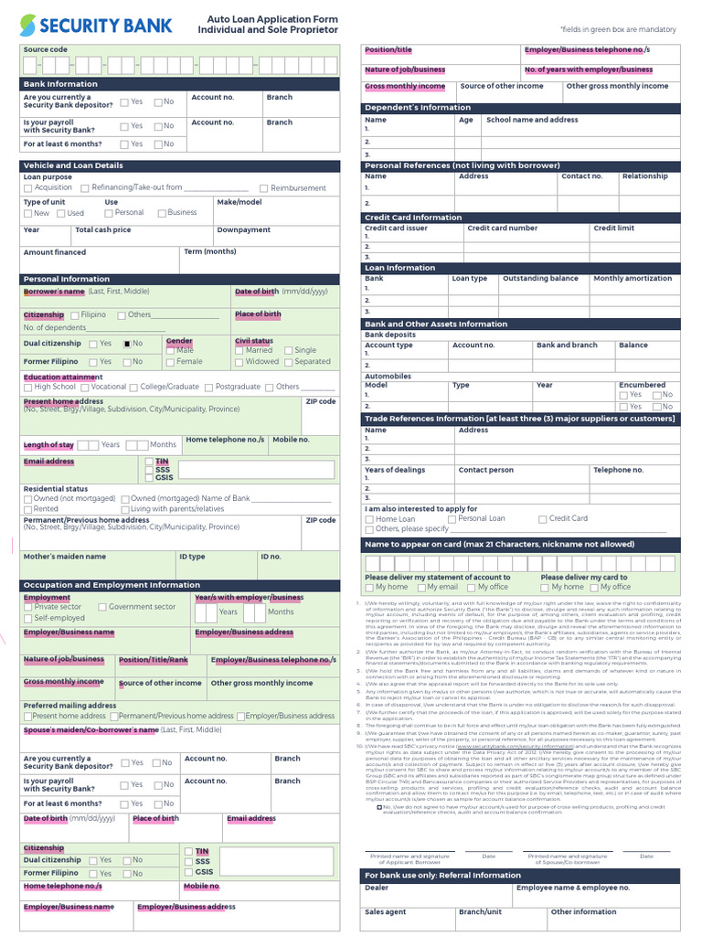 2021 - Al App Form Pad Type - Fillable | PDF | Banks | Loans