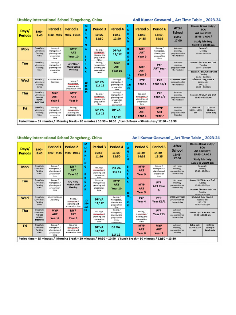 Art Time Table - May 12 2024 | PDF