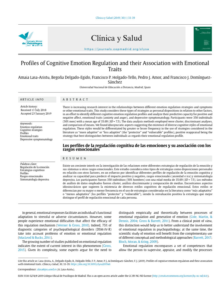 Regulación Cognitiva de Las Emociones | PDF | Emotional Self Regulation ...