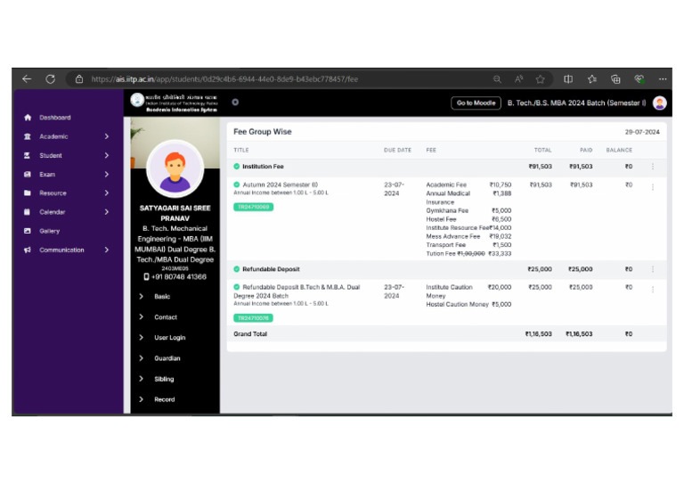 IITP Sem-1 Fee | PDF