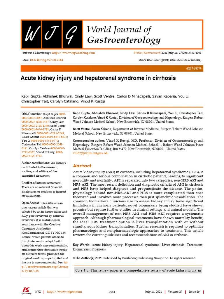 AKI and Hepatorenal Syndrome in Cirrhosis | PDF | Cirrhosis | Vasodilation
