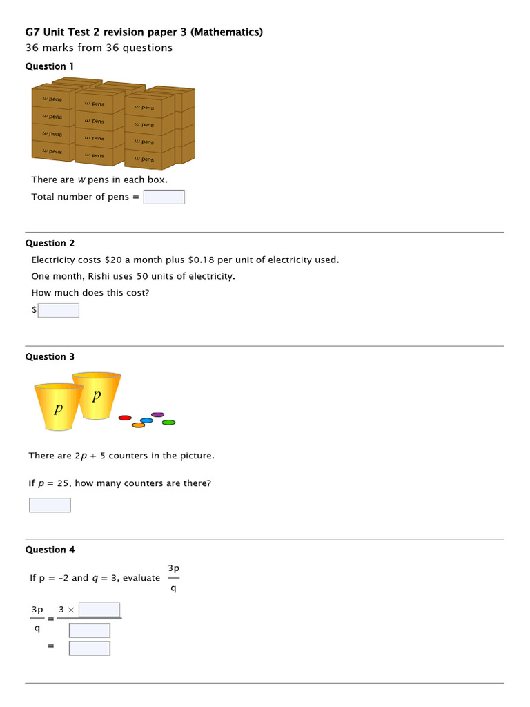 G7 Unit Test 2 Revision Paper 3 (Mathematics) | PDF | Area | Bus