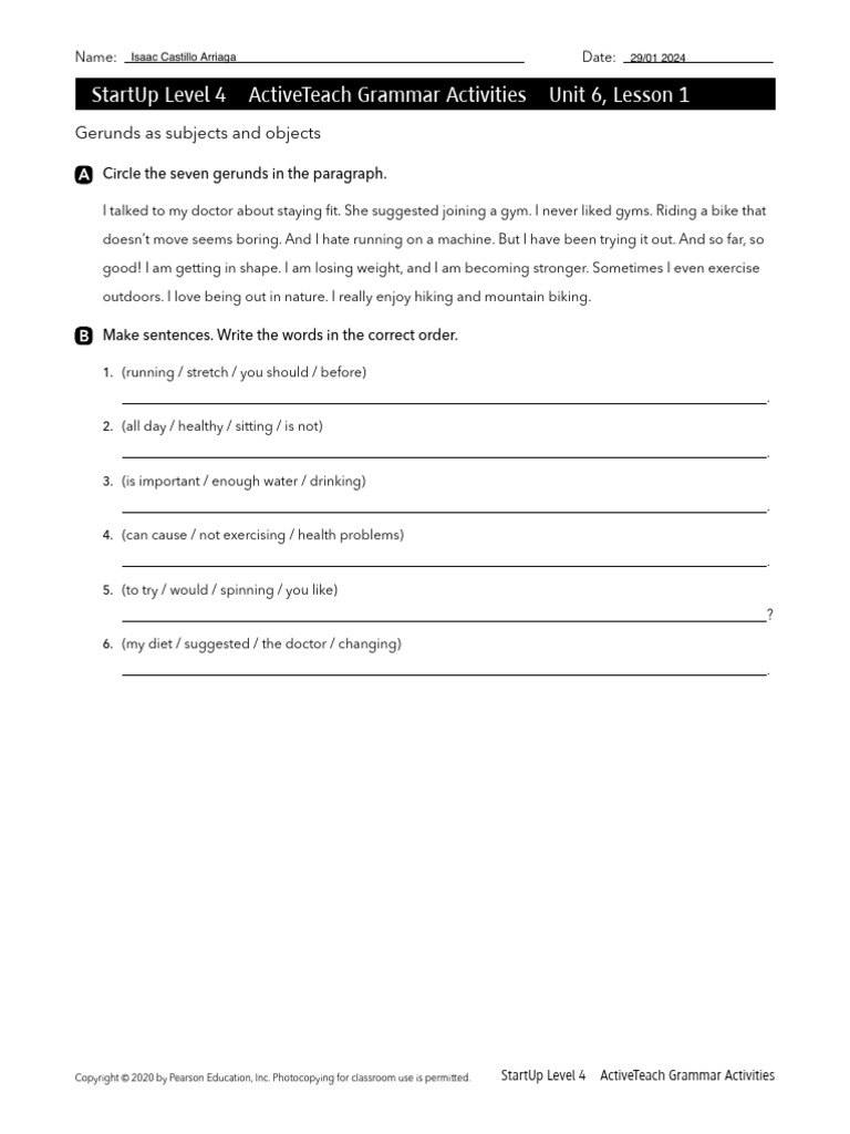 Unit 6 Grammar Activities - ENGLISH 8 | PDF