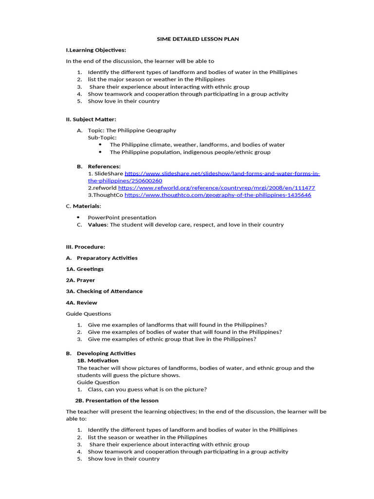 Sime Detailed Lesson Plan | PDF | Physical Geography | Earth Sciences