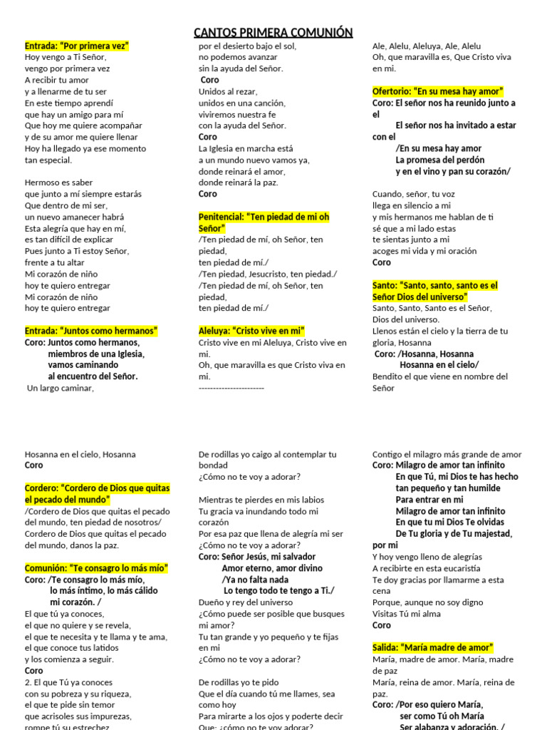 Cantos para Primera Comunión | PDF | eucaristía | María, madre de Jesús