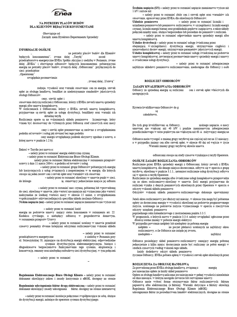 Taryfa Dla Placow Budow | PDF