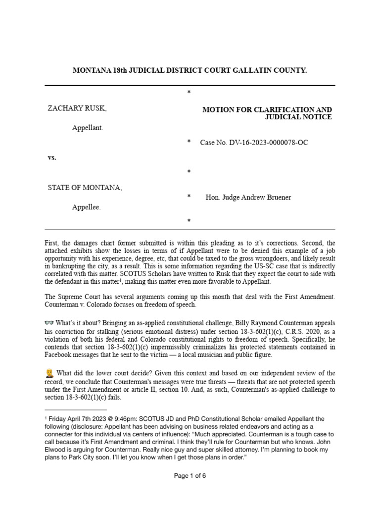 Motion For Clarification and JN | PDF | First Amendment To The United ...