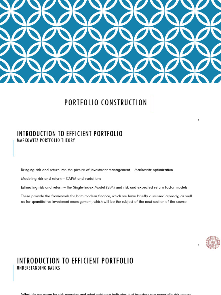 Session 5 Portfolio Construction | PDF | Modern Portfolio Theory ...