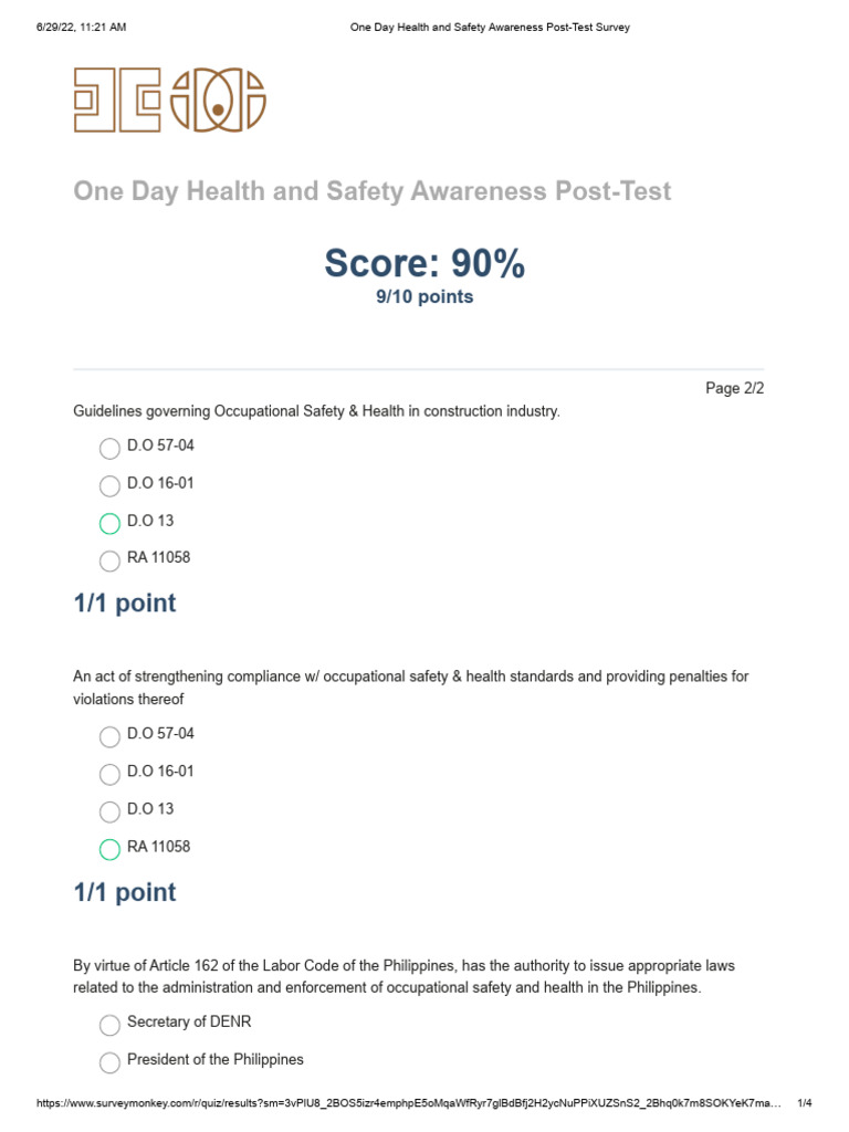 Construction Safety Quiz Results | PDF | Occupational Safety And Health ...