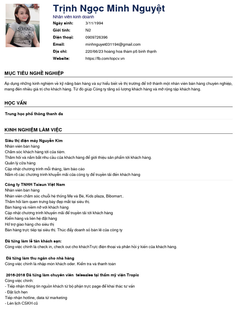 29. Trịnh Ngọc Minh Nguyệt - CSKH | PDF