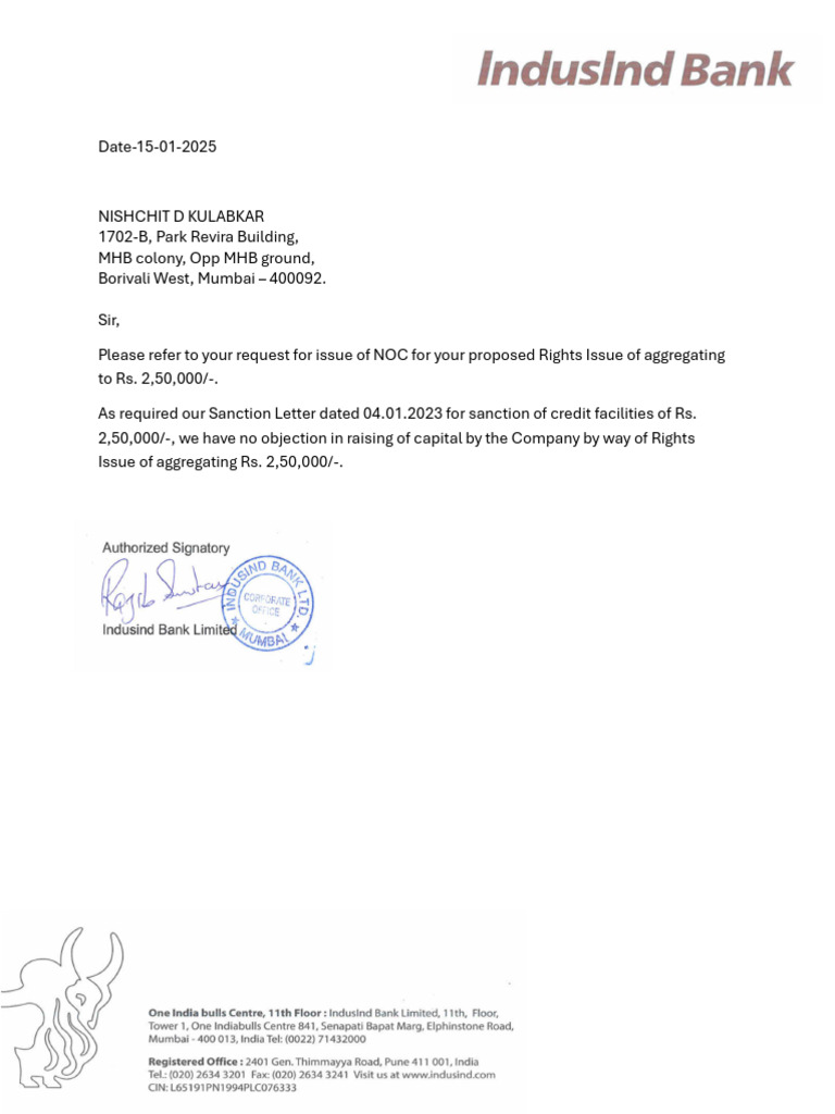 IndusInd Noc.. | PDF