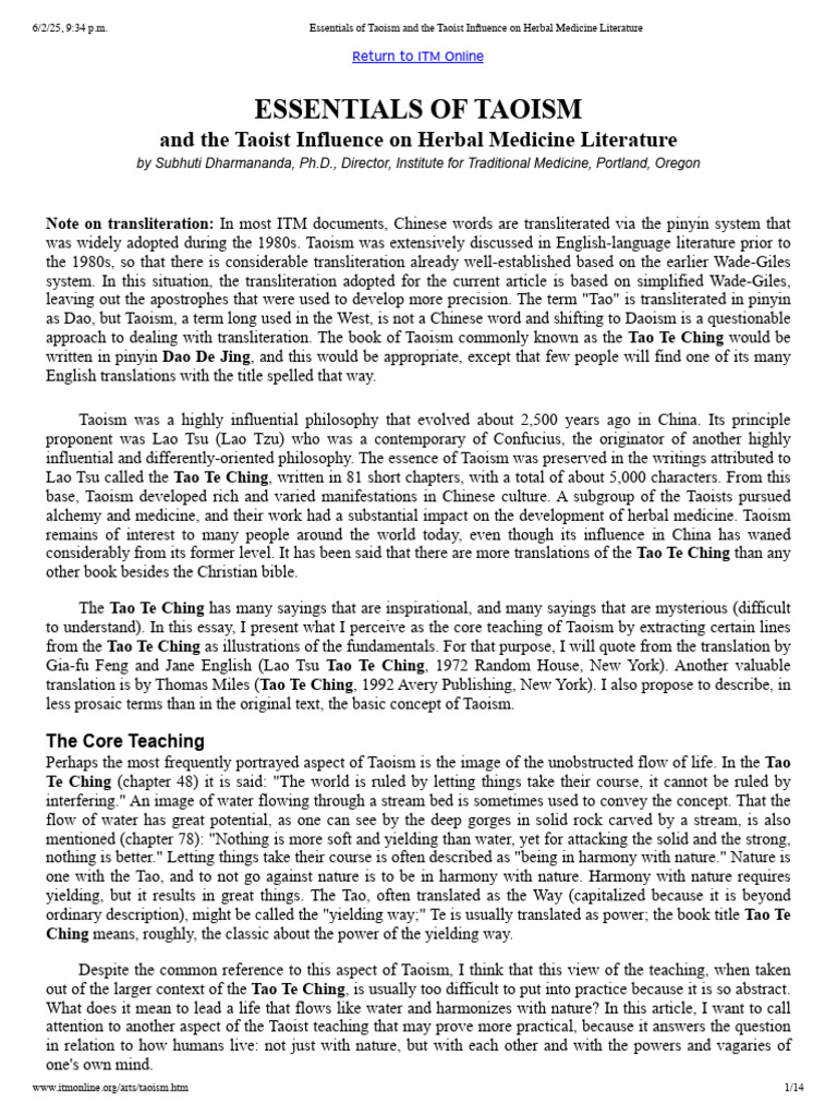 Essentials of Taoism and The Taoist Influence On Herbal Medicine ...