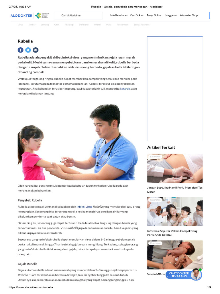 Rubella - Gejala, Penyebab Dan Mencegah - Alodokter | PDF