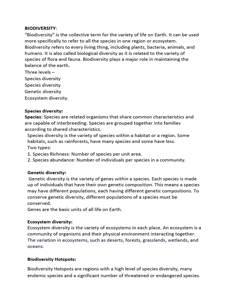 Unit 1-Biodiversity, Forest Resources | PDF | Biodiversity ...