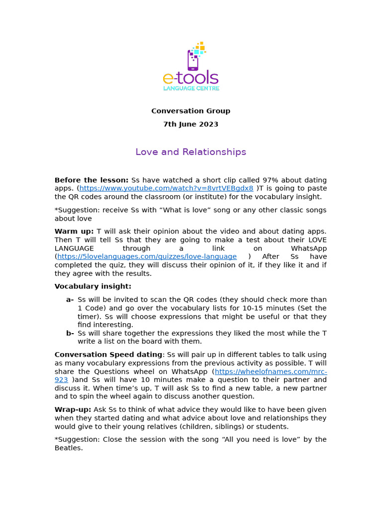 Love Language and Dating Apps Lesson | PDF