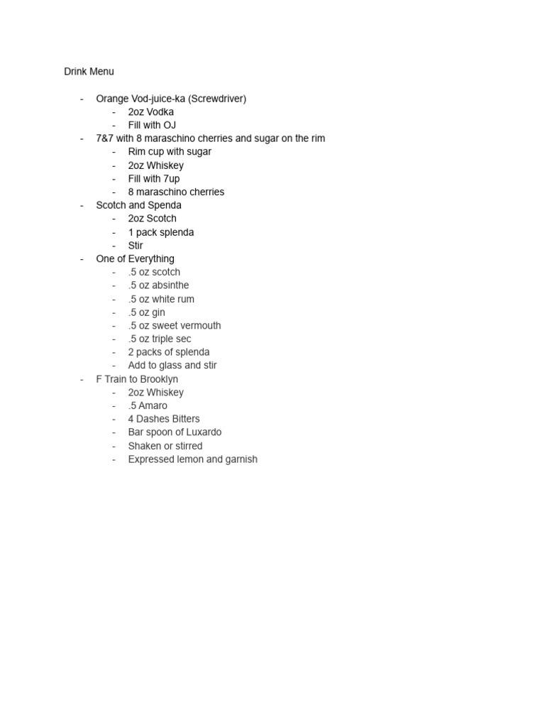 Unique Cocktail Recipes Menu | PDF