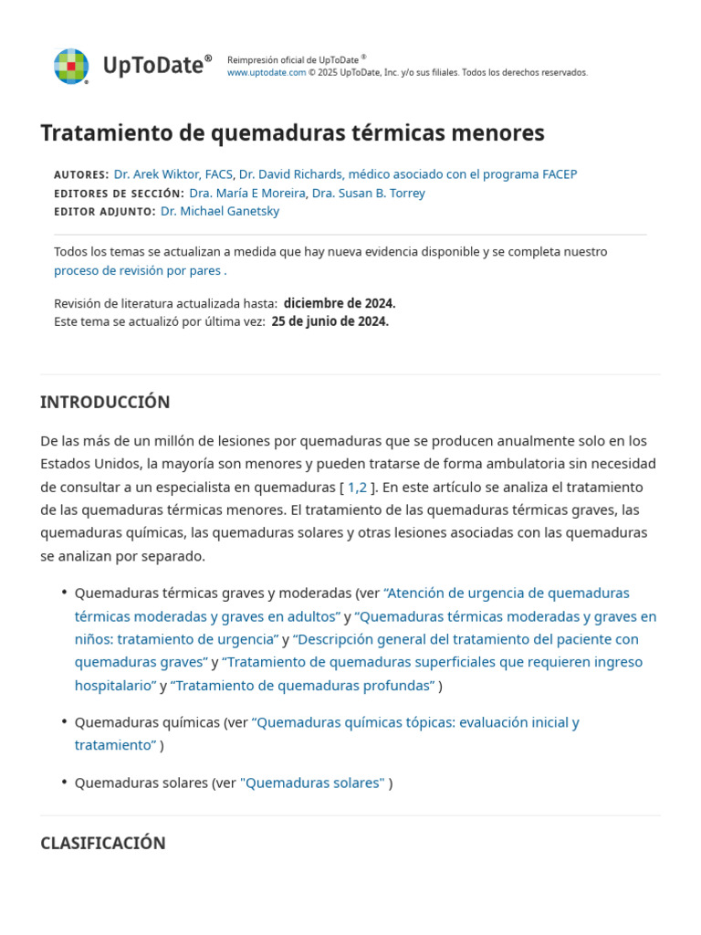 Tratamiento de quemaduras térmicas leves - UpToDate | PDF | Quemar | Herida