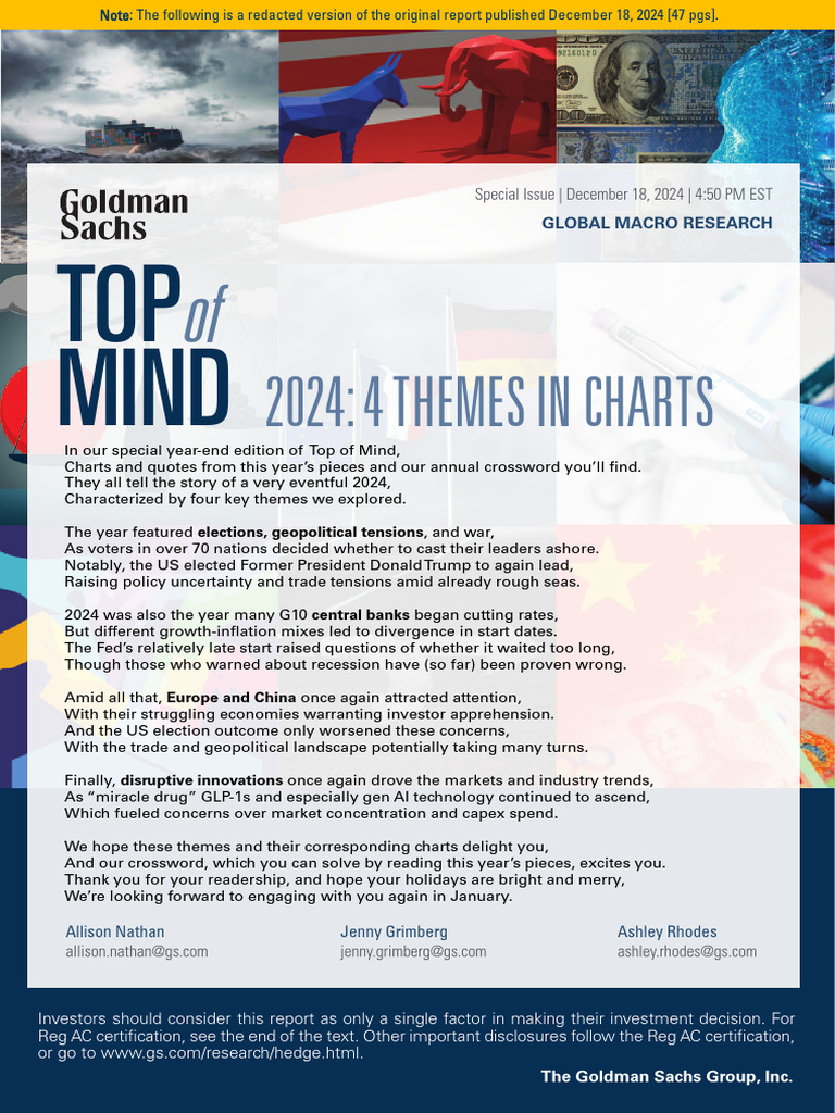 Goldman Sachs 4 Themes in Charts | PDF | Recession | Inflation