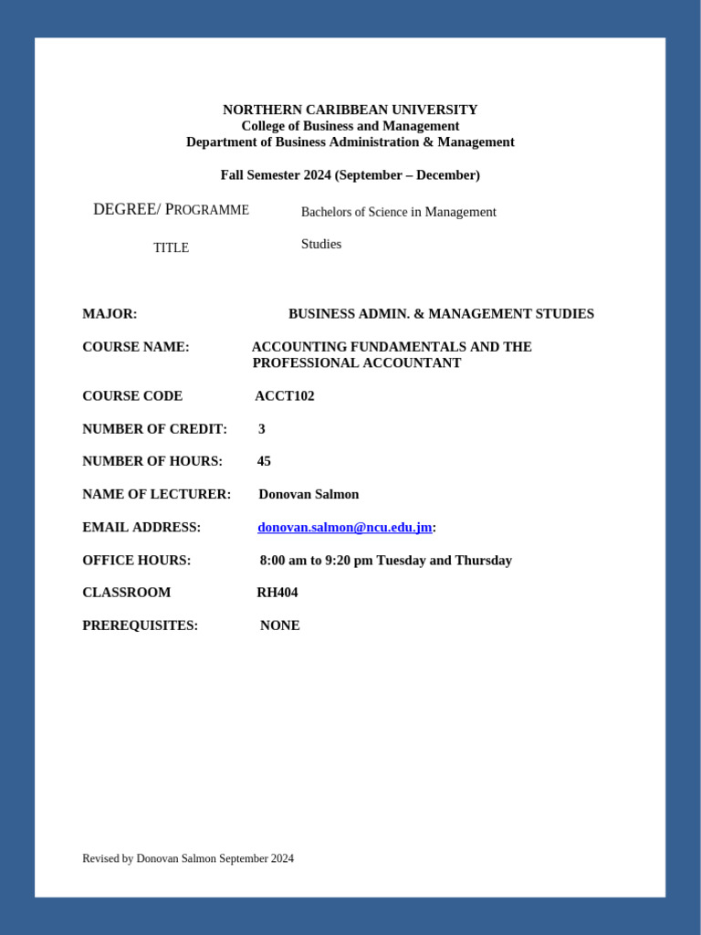 Fundamental Accounting Course Outline | PDF | Debits And Credits ...