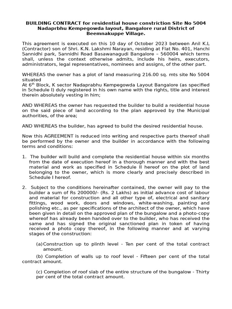 Residential Building Contract Bangalore | PDF | Arbitration | Jurisdiction
