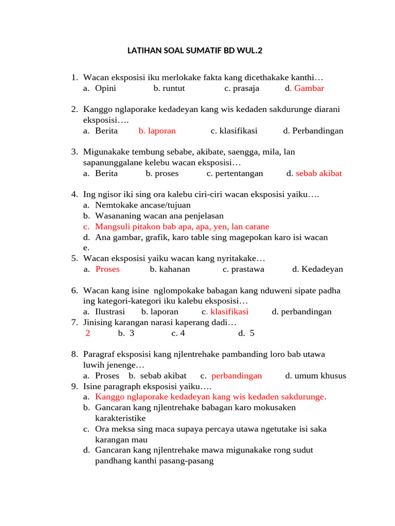 LATIHAN SOAL SUMATIF BD WUL.2 | PDF