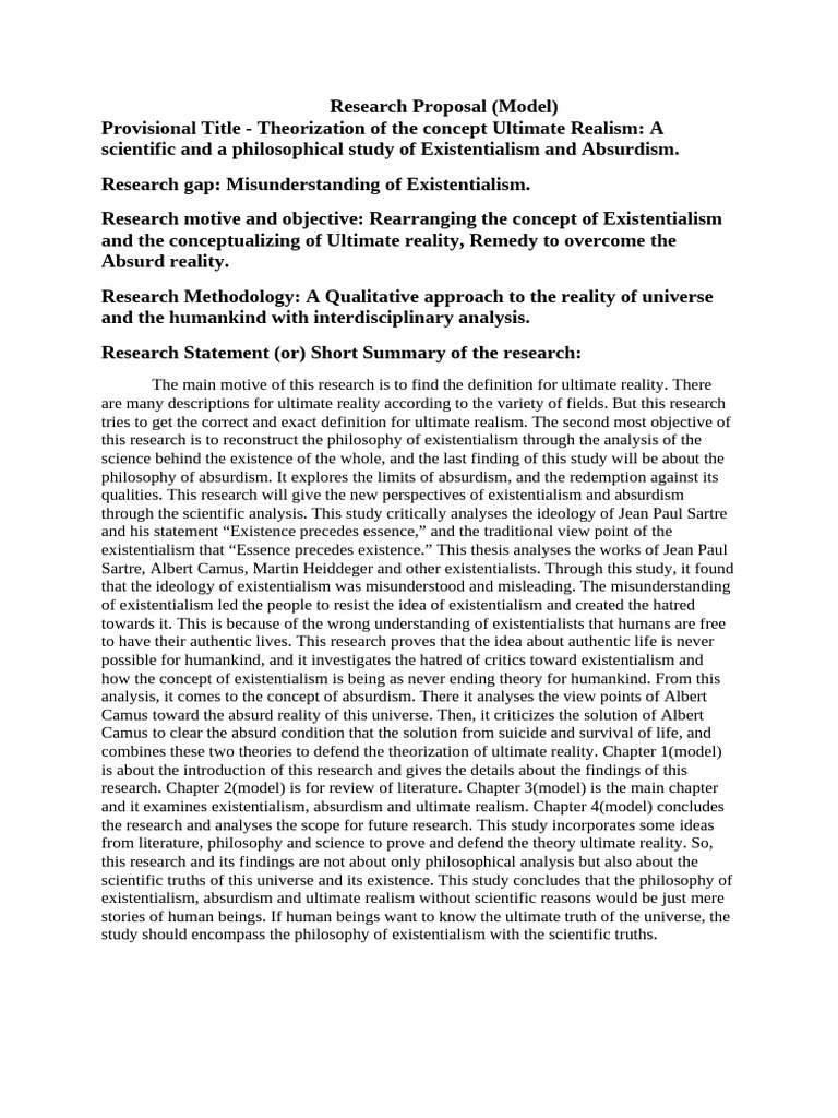 Research Proposal 2 | PDF | Existentialism | Reality