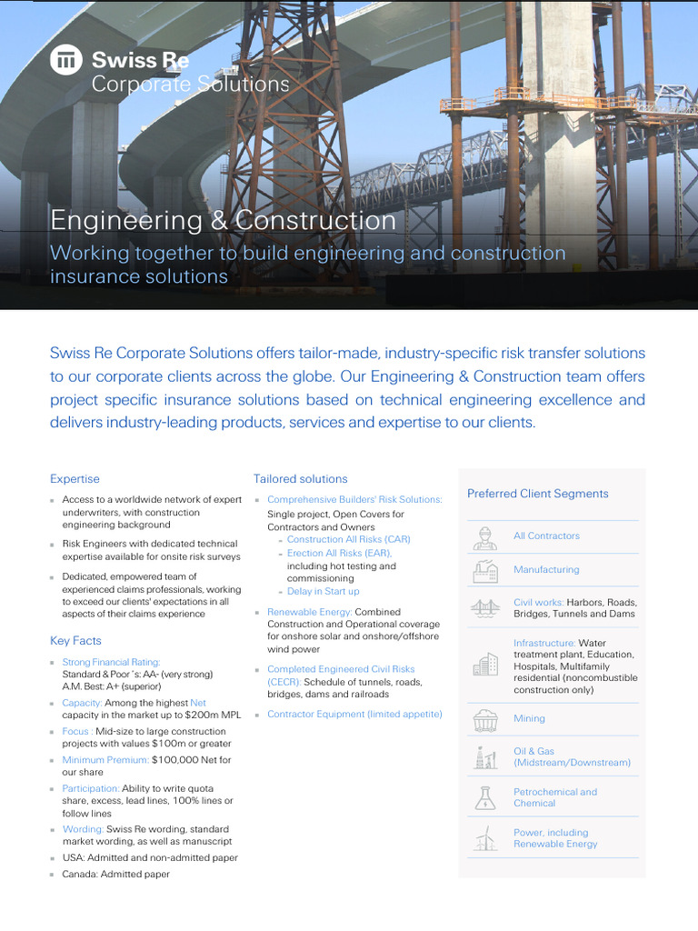 Engineering & Construction Reinsurance Solutions | PDF | Insurance