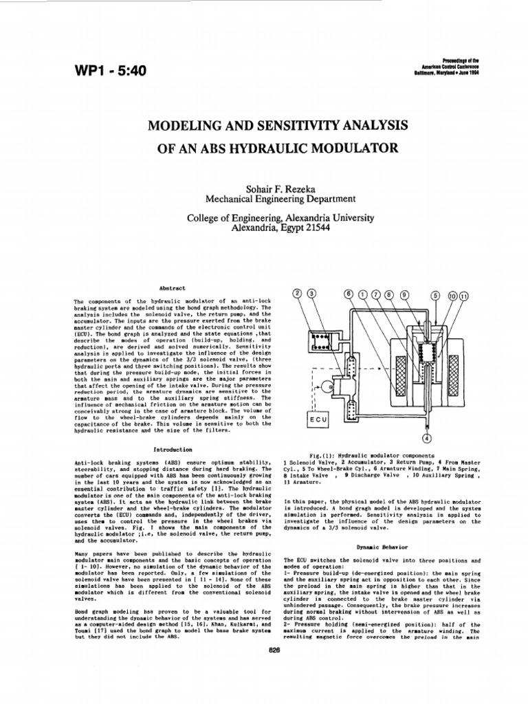 Modeling and Sensitivity Analysis of An Abs Hydraulic Modulator | PDF ...