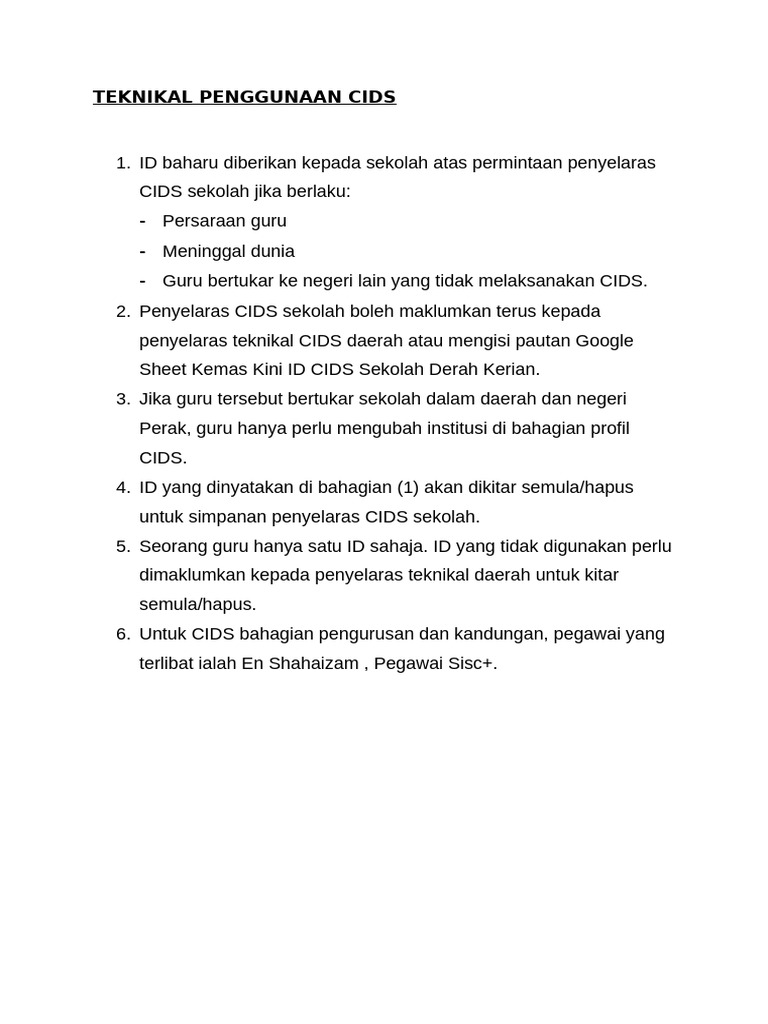 TEKNIKAL PENGGUNAAN CIDS DAN ID DELIMA KPM | PDF
