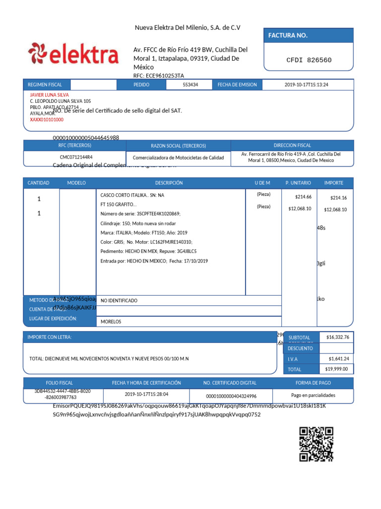 factura elektra 2019 | PDF | Motociclismo