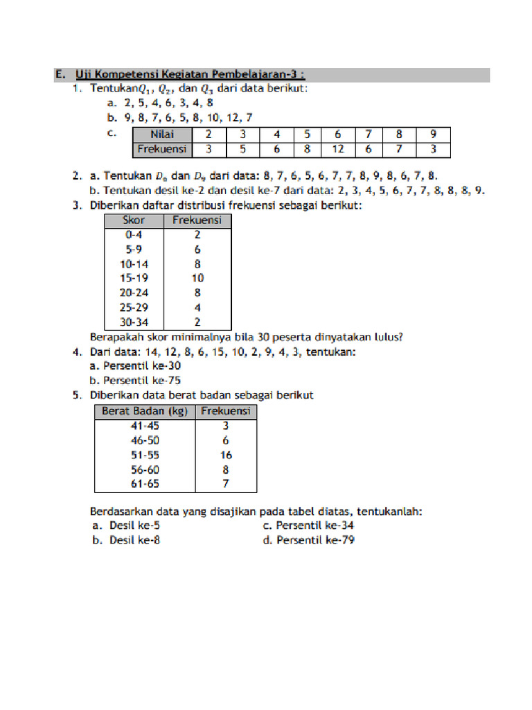 Latihan Soal Ukuran Penempatan Data | PDF